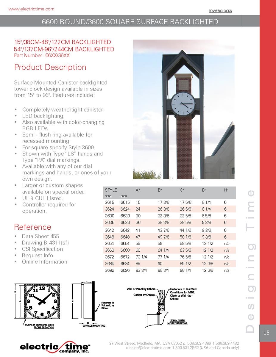 6600 Round Surface ≤48" Backlighted Tower Clocks | Electric Time®