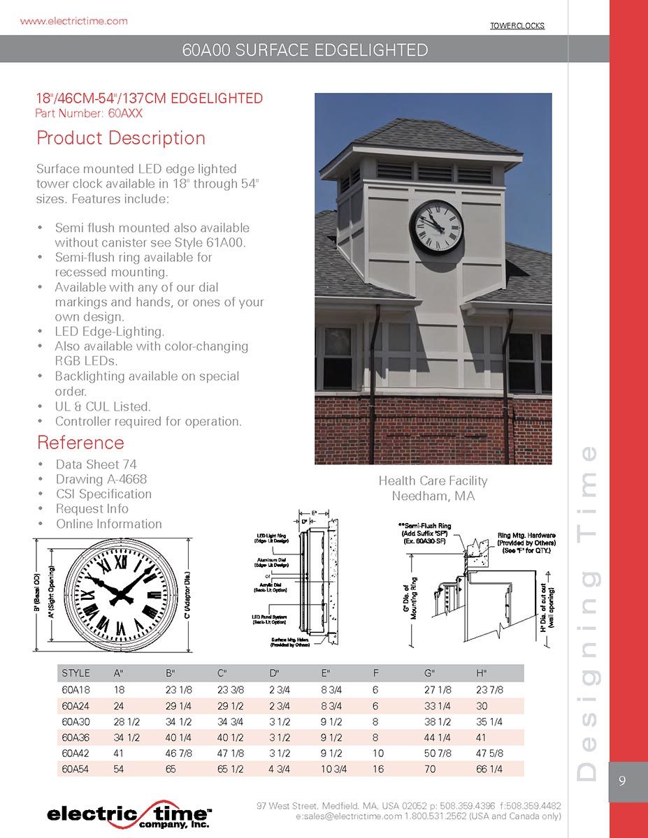 60A00 Surface Edgelighted Tower Clocks | Electric Time®