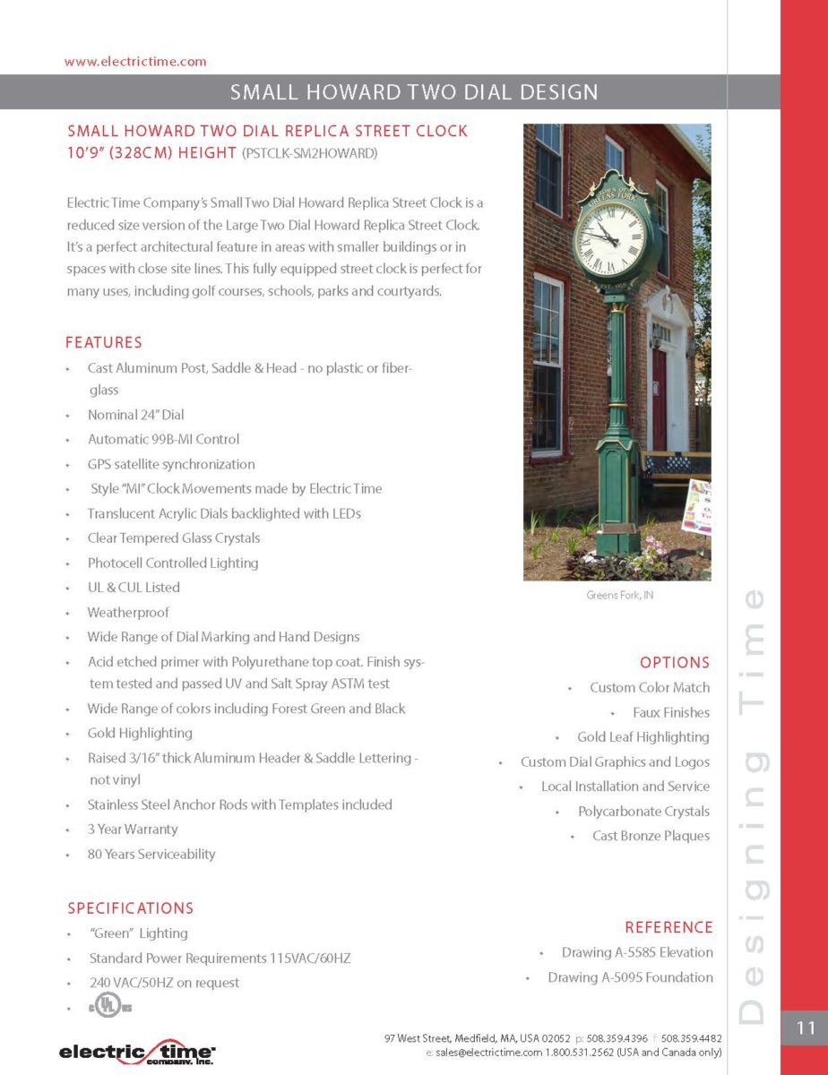 2 Dial Howard Small Post Clocks | Electric Time®