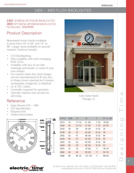 2400 Flush Backlighted Tower Clock | Electric Time®